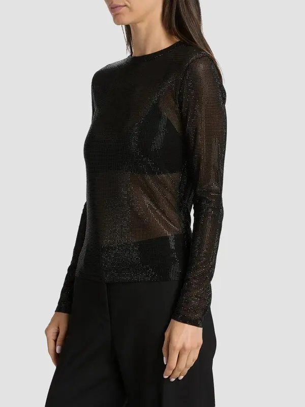 Michael Kors Gem Fitted Long Crewneck Top