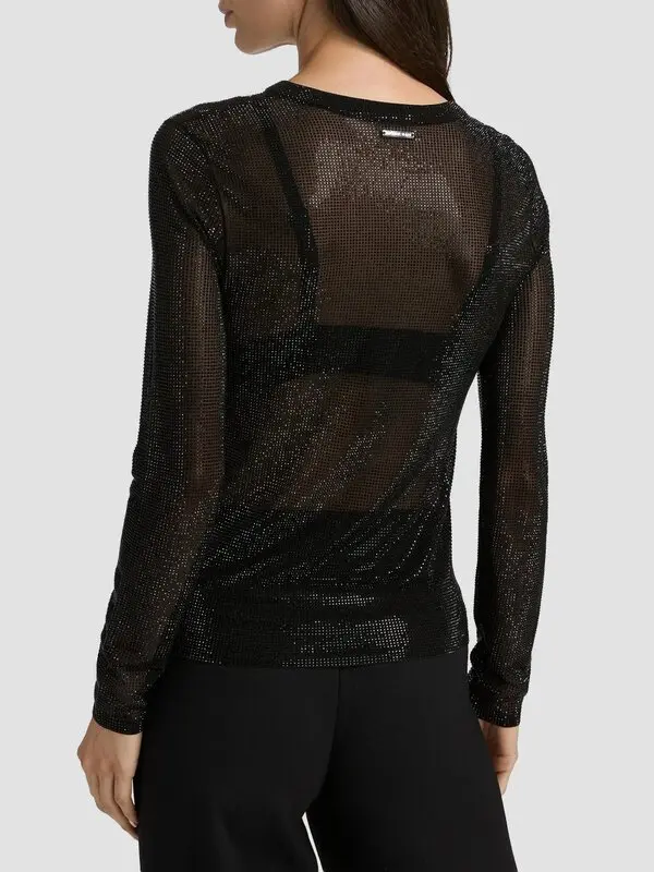 Michael Kors Gem Fitted Long Crewneck Top