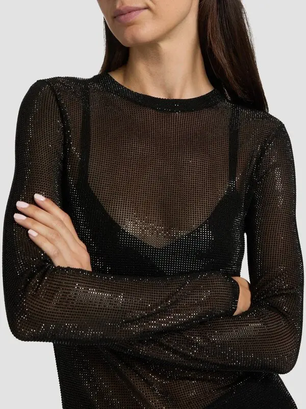 Michael Kors Gem Fitted Long Crewneck Top