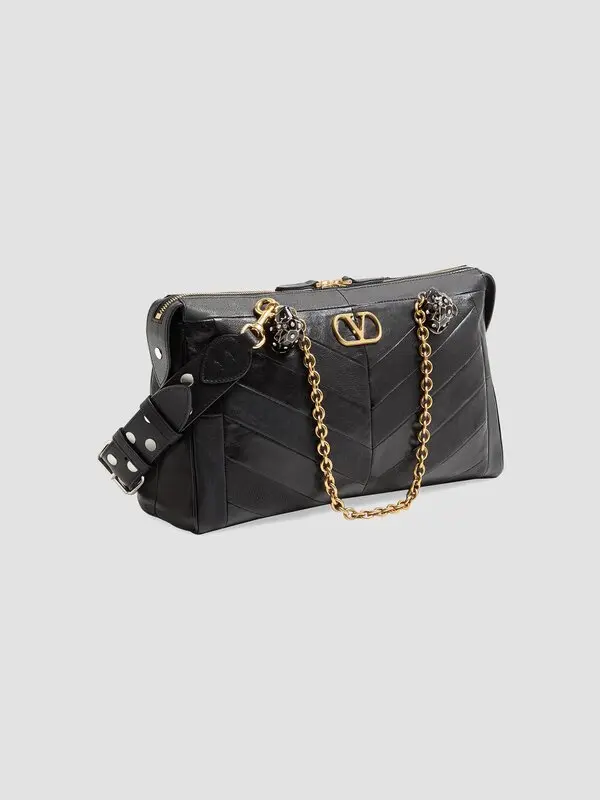Valentino Garavani Panthea Shoulder Bag In Nappa Leather With Chevron Pattern - Black
