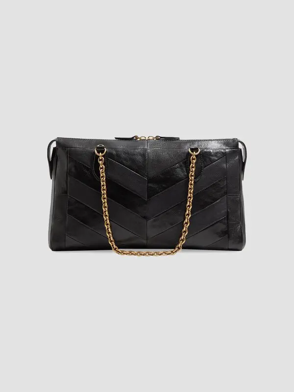 Valentino Garavani Panthea Shoulder Bag In Nappa Leather With Chevron Pattern - Black