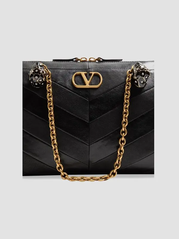 Valentino Garavani Panthea Shoulder Bag In Nappa Leather With Chevron Pattern - Black