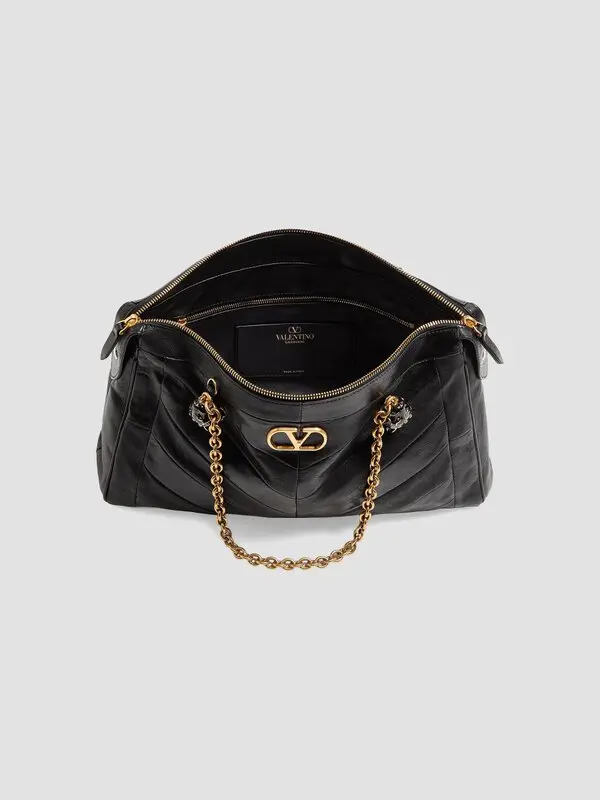 Valentino Garavani Panthea Shoulder Bag In Nappa Leather With Chevron Pattern - Black