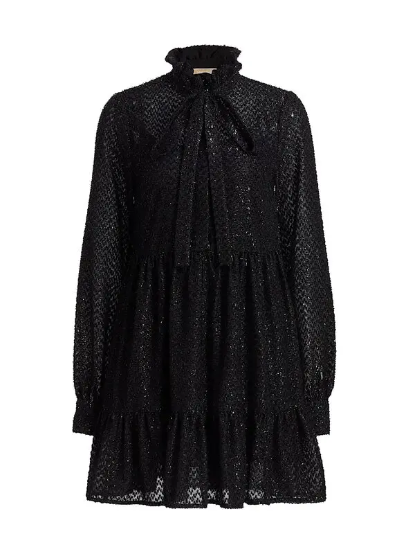 Michael Kors Tie-neck Long-sleeve Minidress