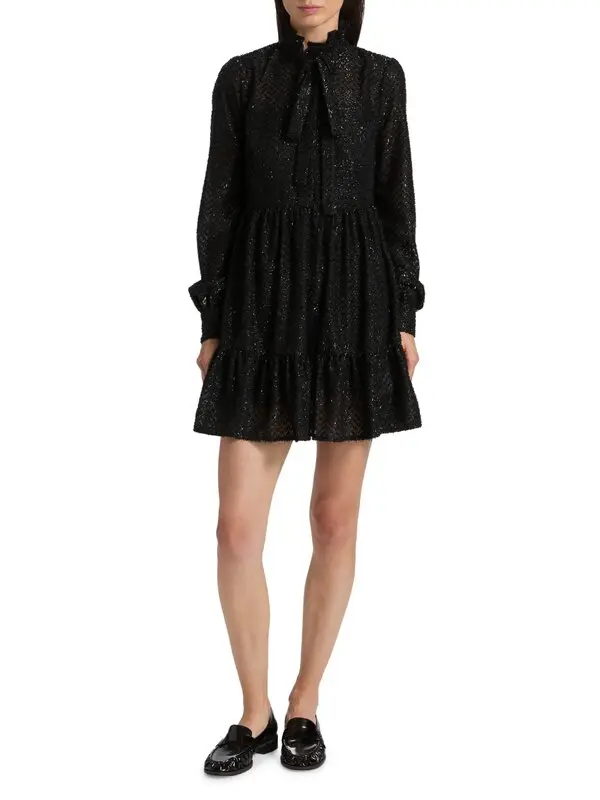 Michael Kors Tie-neck Long-sleeve Minidress