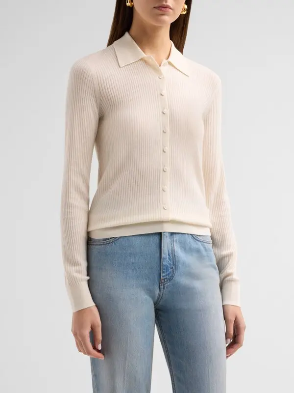 LISA YANG Agata Cashmere Cardigan Shirt - Ivory