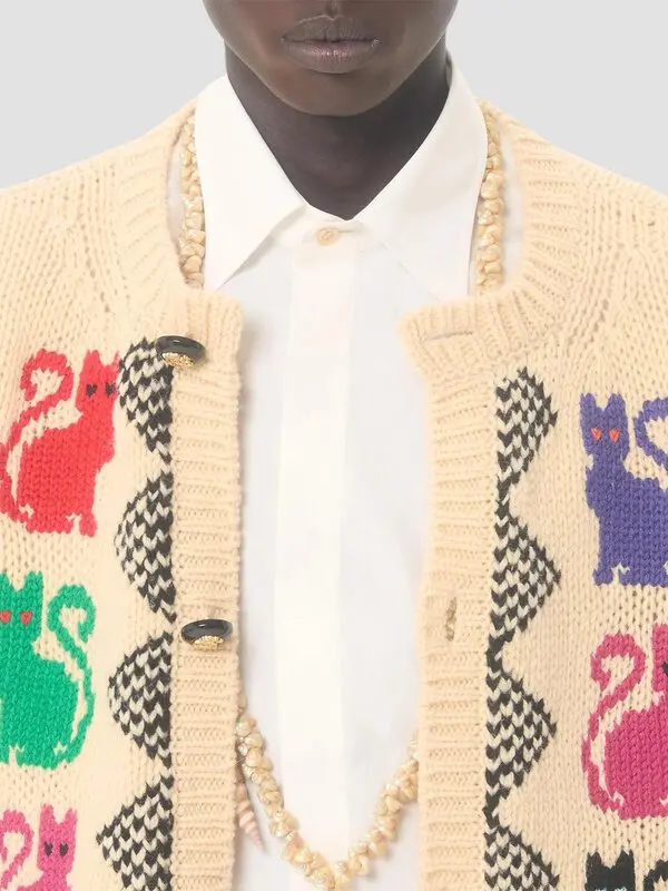 Valentino Garavani Wool Cardigan With Le Chat De La Maison Jacquard Pattern
