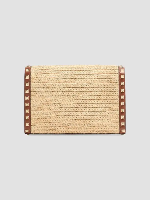 Valentino Garavani Rockstud Small Shoulder Bag In Raffia