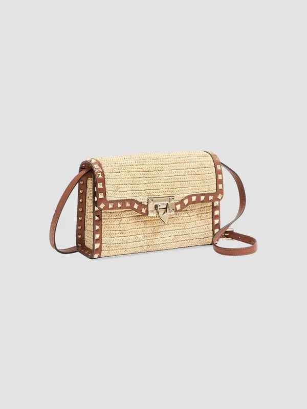 Valentino Garavani Rockstud Small Shoulder Bag In Raffia