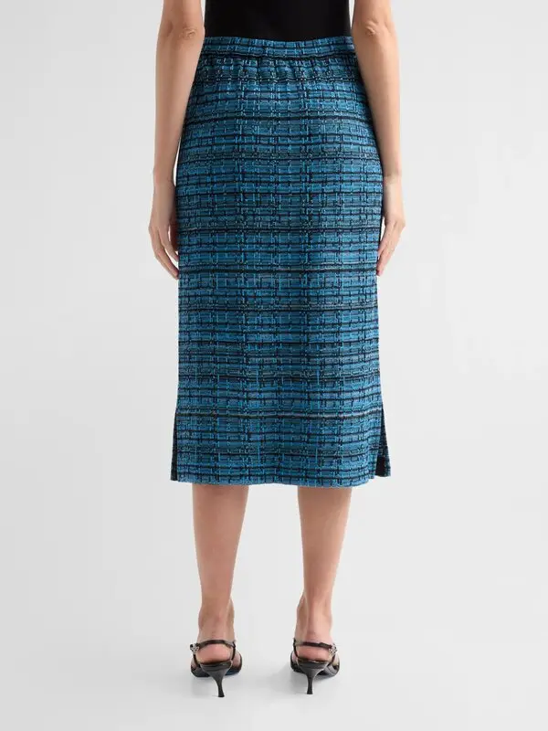 Ming Wang Tweed Checked Pencil Midi Skirt