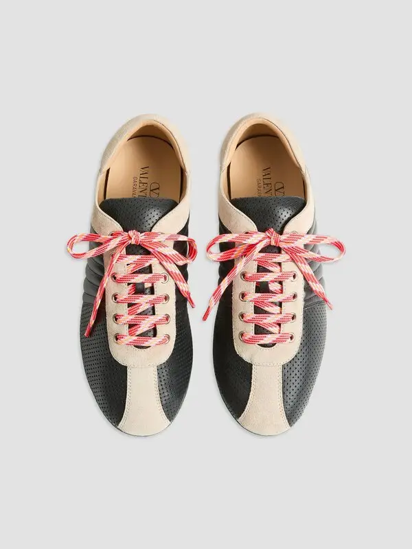 Valentino Garavani Strikie Sneakers In Perforated Nappa And Suede - Black