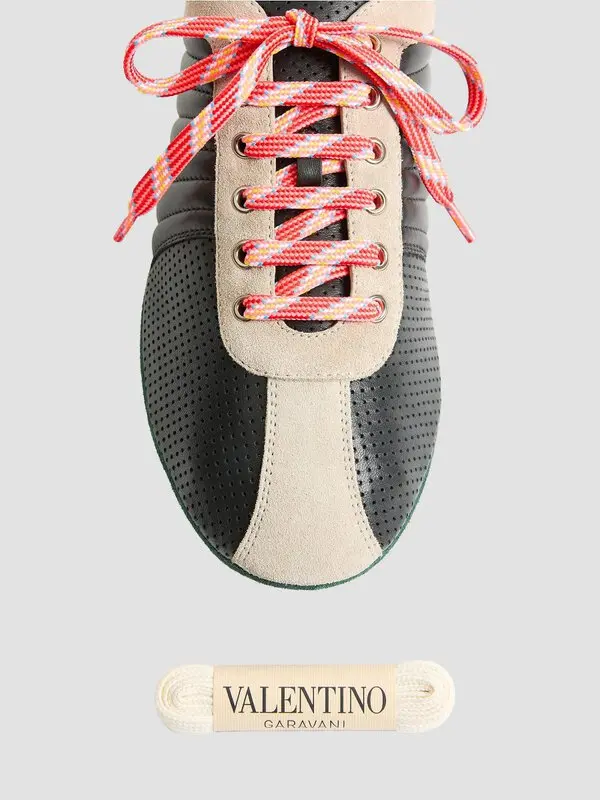 Valentino Garavani Strikie Sneakers In Perforated Nappa And Suede - Black