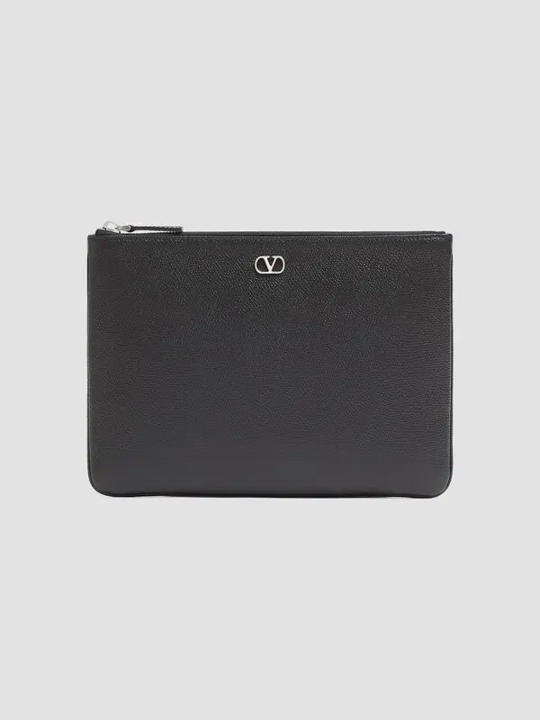 Valentino Garavani Vlogo Signature Grainy Calfskin Pouch - Black