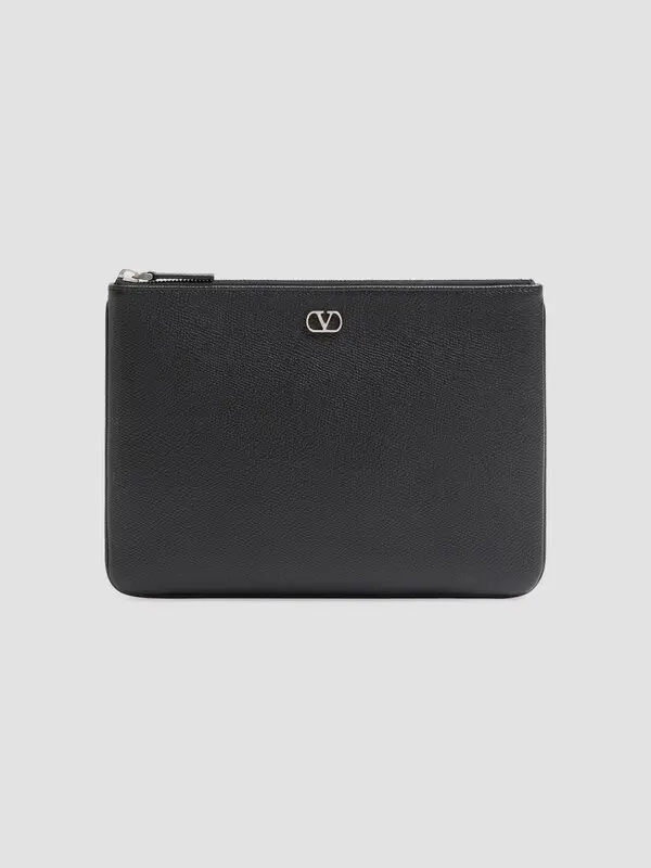Valentino Garavani Vlogo Signature Grainy Calfskin Pouch - Black
