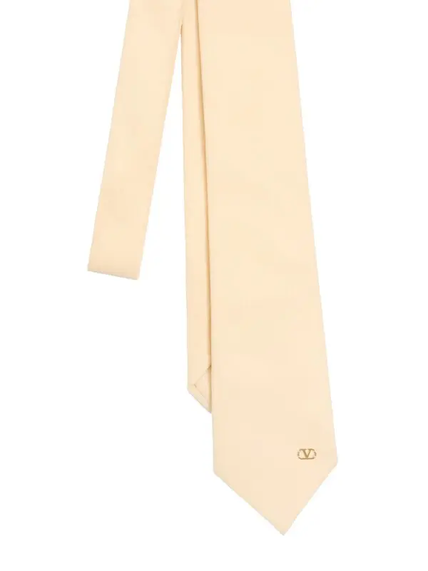 Valentino Garavani Valentie Silk Tie With Vlogo Signature Detail - Beige