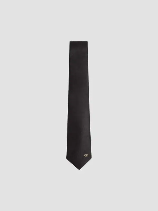 Valentino Garavani Valentie Silk Tie With Vlogo Signature Detail - Black