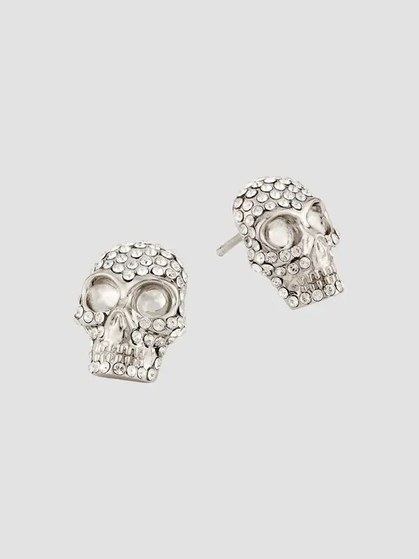 Alexander McQueen Silvertone & Glass Crystal Skull Stud Earrings