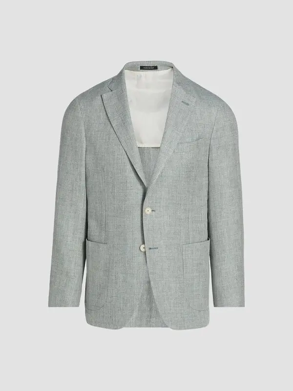 SAKS FIFTH AVENUE Chevron Linen-wool Tailored Jacket - Green