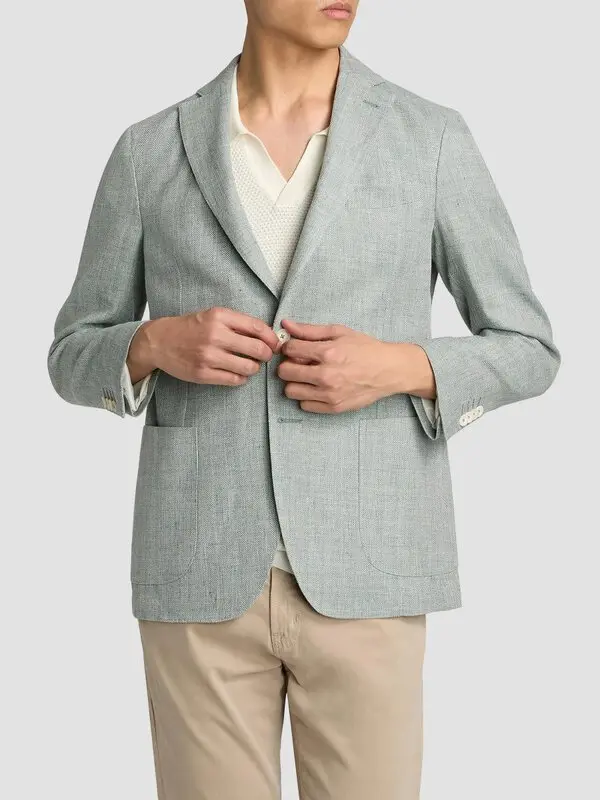 SAKS FIFTH AVENUE Chevron Linen-wool Tailored Jacket