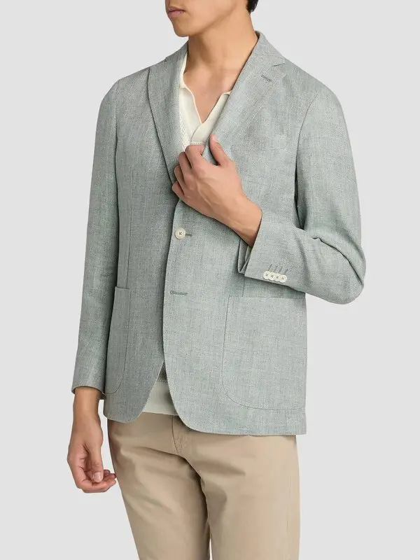 SAKS FIFTH AVENUE Chevron Linen-wool Tailored Jacket
