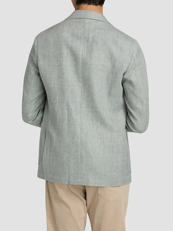 SAKS FIFTH AVENUE Chevron Linen-wool Tailored Jacket