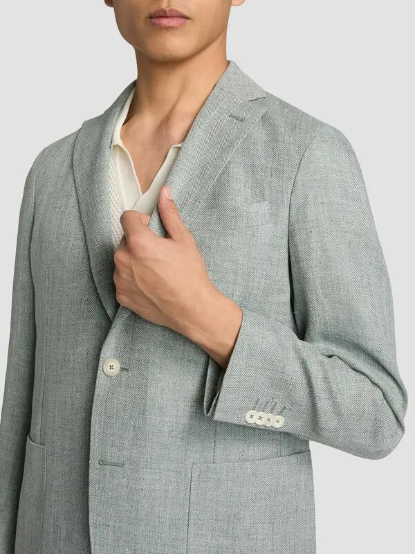 SAKS FIFTH AVENUE Chevron Linen-wool Tailored Jacket