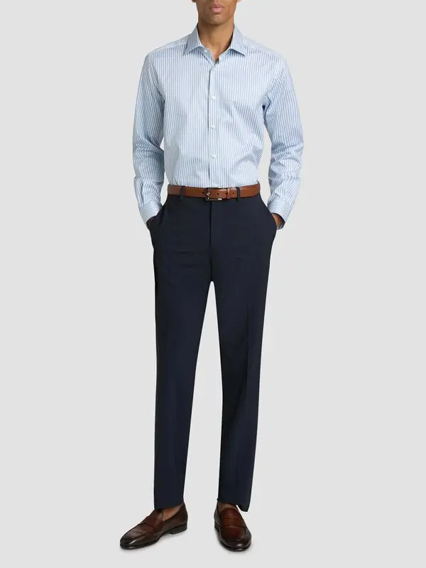 SAKS FIFTH AVENUE Striped Cotton Poplin Button-front Shirt - Blue