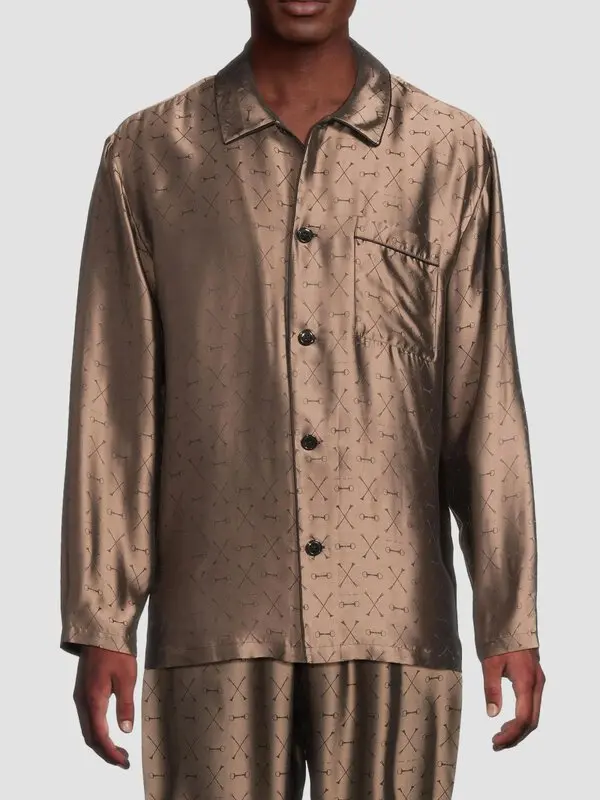 FLEUR DU MAL Jacquard Silk-blend Button-front Pajama Shirt