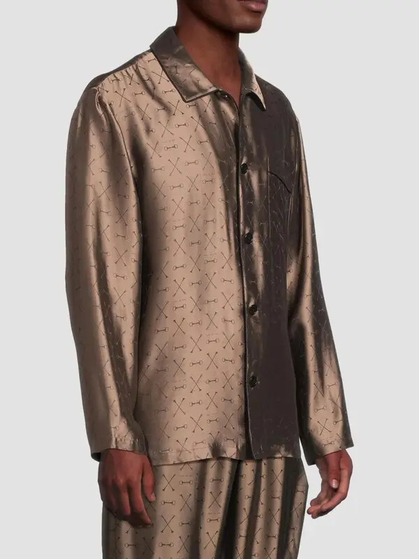 FLEUR DU MAL Jacquard Silk-blend Button-front Pajama Shirt