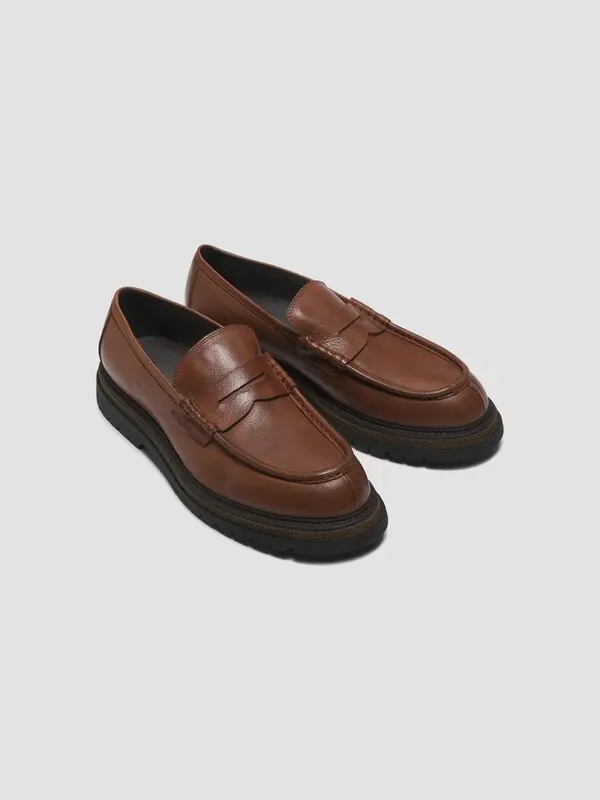 POLLINI Leather Lug-sole Penny Loafers