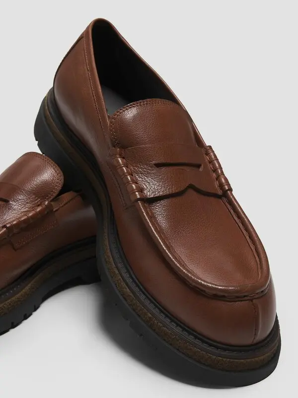 POLLINI Leather Lug-sole Penny Loafers