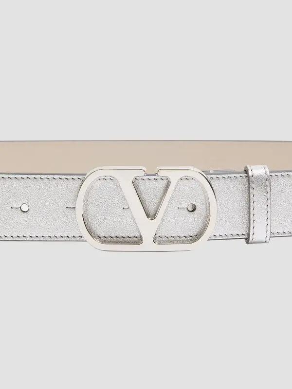 Valentino Garavani Vlogo Signature Belt In Laminated Calfskin - Silver
