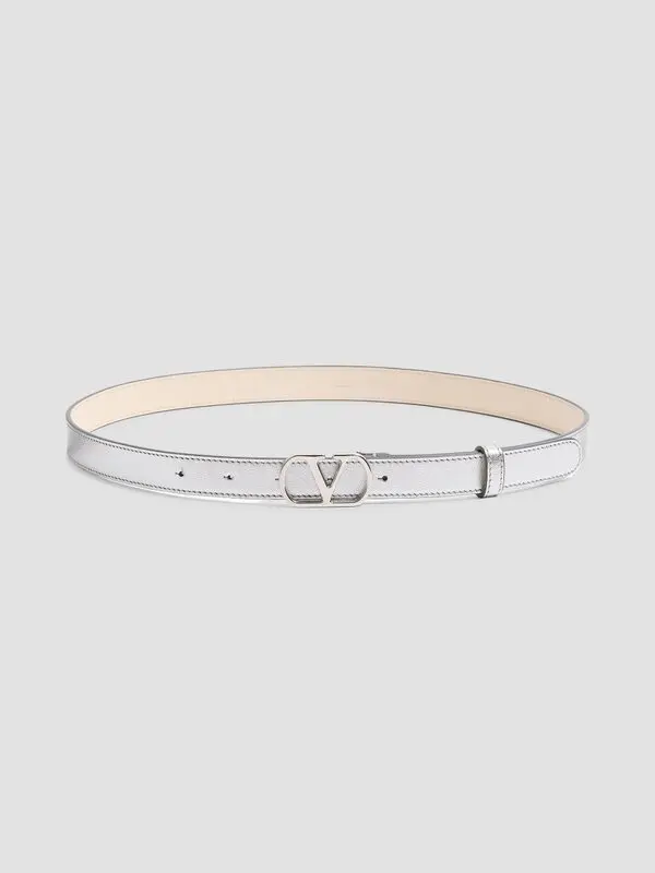 Valentino Garavani Vlogo Signature Belt In Laminated Calfskin - Silver