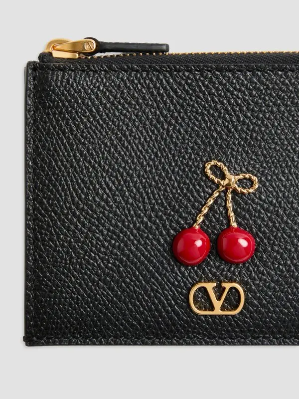 Valentino Garavani Cherryfic Grainy Calfskin Cardholder - Black