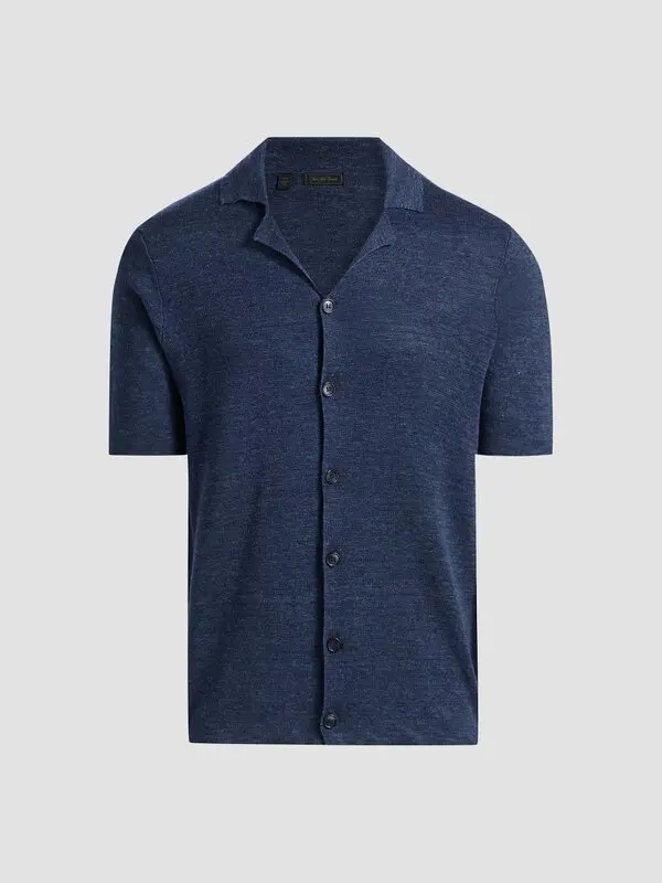 SAKS FIFTH AVENUE Heathered Linen Camp Shirt - Navy
