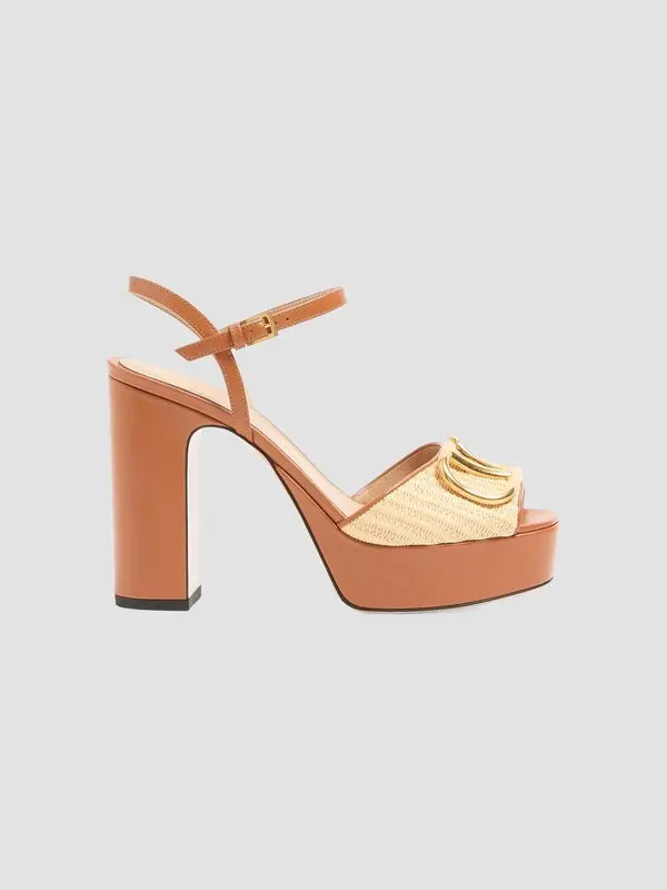 Valentino Garavani Vlogo Signature 115mm Platform Sandals In Raffia