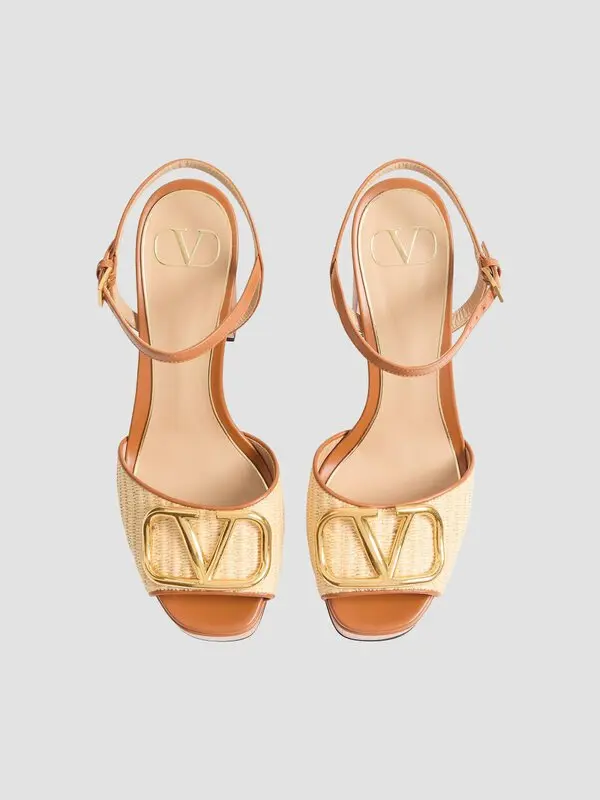 Valentino Garavani Vlogo Signature 115mm Platform Sandals In Raffia