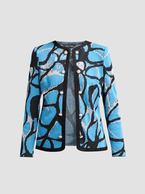 Ming Wang Abstract Jacquard Suede Knit Jacket