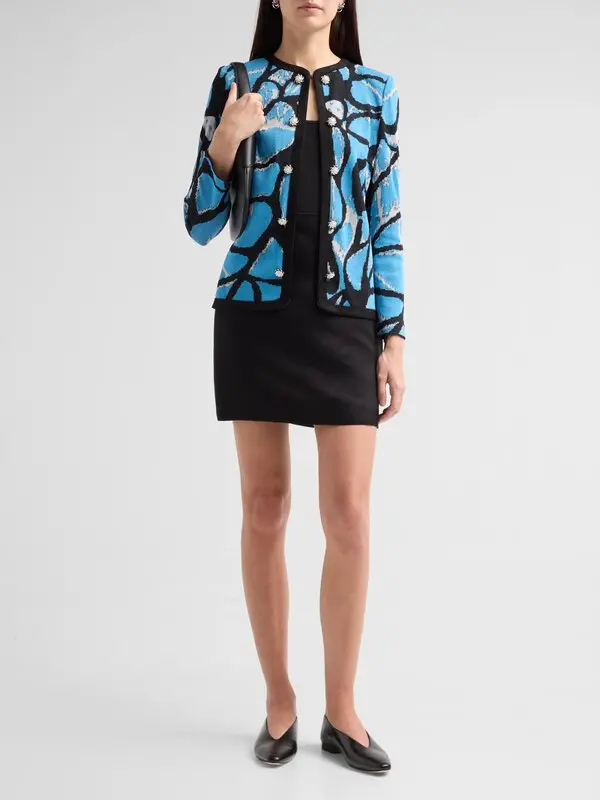 Ming Wang Abstract Jacquard Suede Knit Jacket