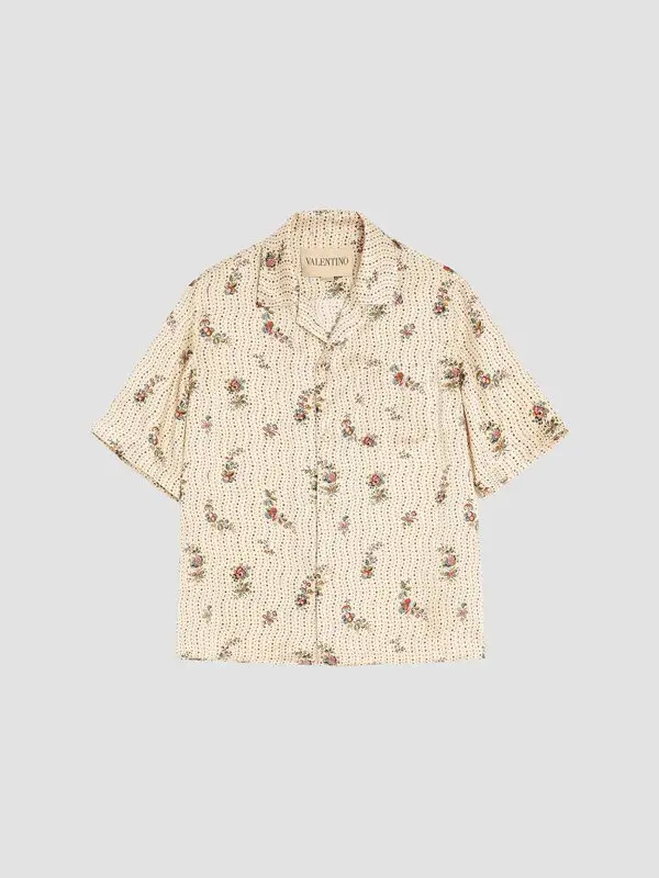 Valentino Garavani Silk Bowling Shirt With Papier Floral Print - Butter