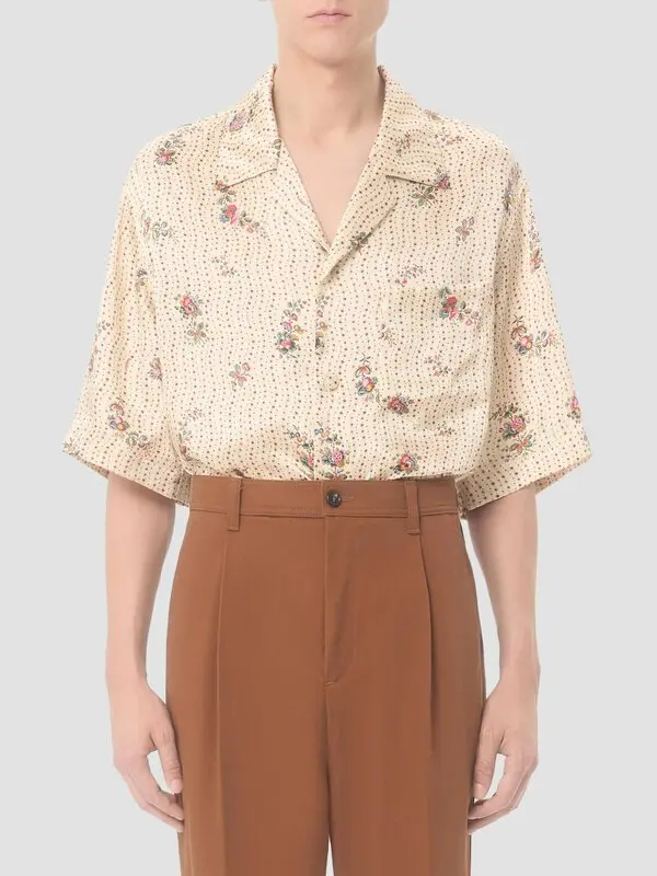 Valentino Garavani Silk Bowling Shirt With Papier Floral Print