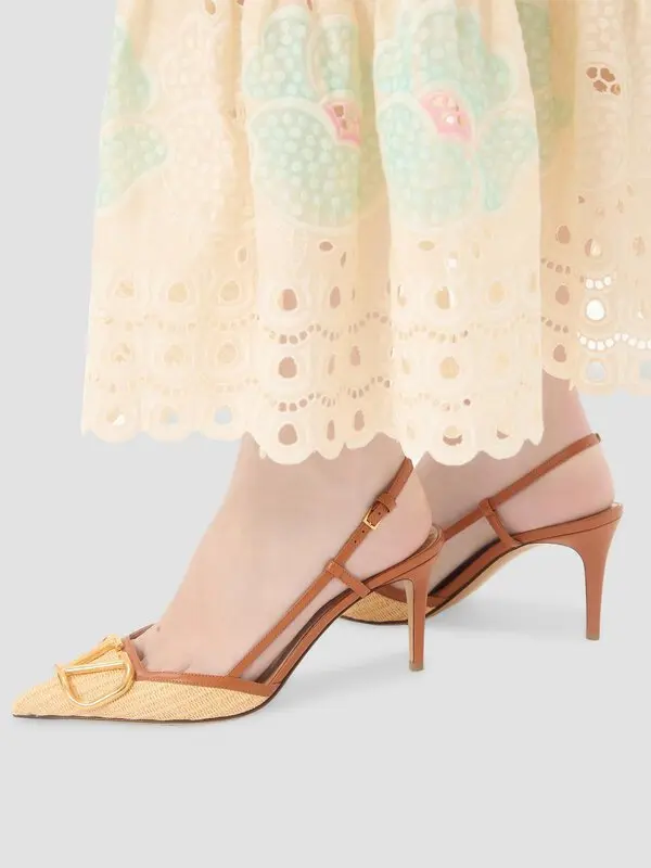 Valentino Garavani Vlogo 80mm Signature Raffia Slingback Pumps