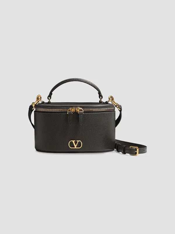 Valentino Garavani Vlogo Signature Mini Vanity Bag In Grainy Calfskin - Black