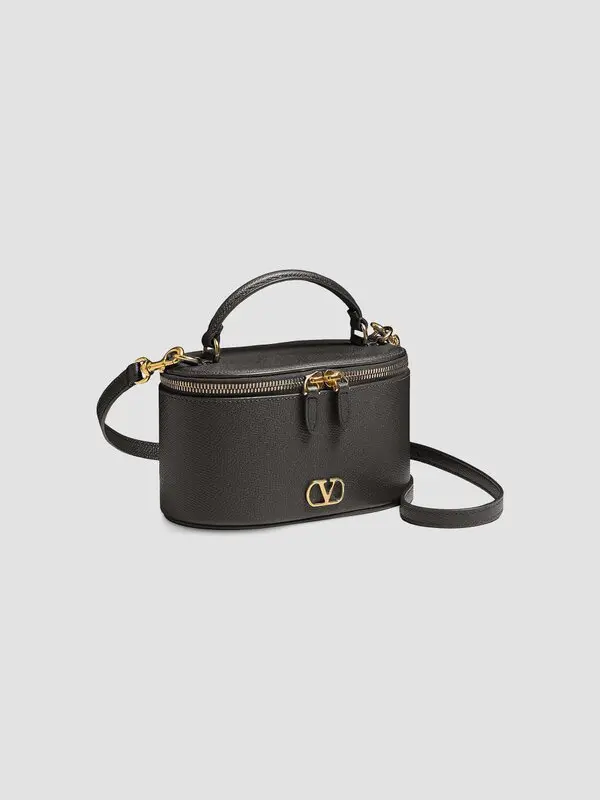 Valentino Garavani Vlogo Signature Mini Vanity Bag In Grainy Calfskin - Black