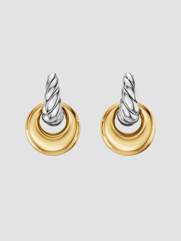 David Yurman Sculpted Cable Drop Earrings In Sterling With 14k Yellow Gold, 23mm - Silver