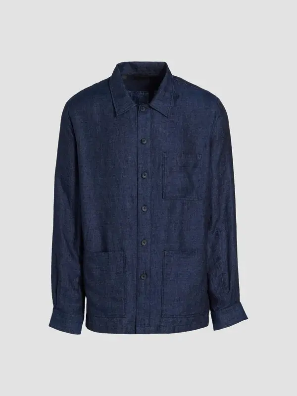 SAKS FIFTH AVENUE Linen Patch Pocket Overshirt - Navy