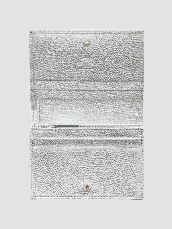 Valentino Garavani Vlogo Signature Laminated Grainy Calfskin Wallet - Silver
