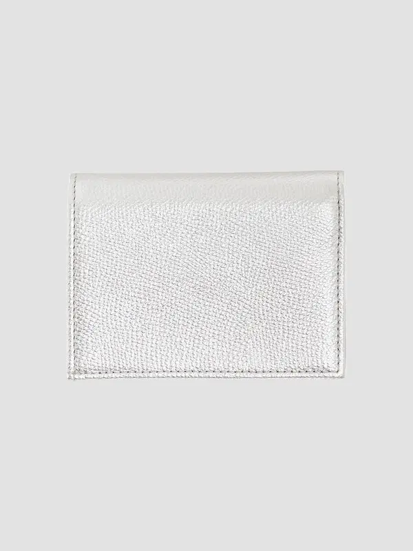 Valentino Garavani Vlogo Signature Laminated Grainy Calfskin Wallet - Silver