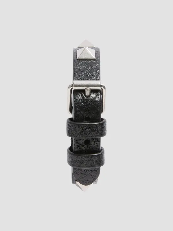 Valentino Garavani Rockstud Leather Bracelet With Ruthenium Studs
