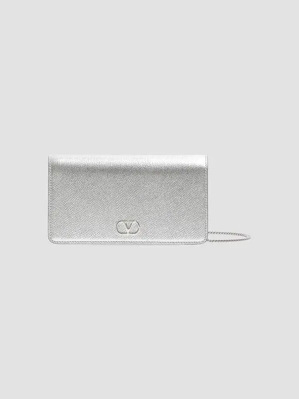 Valentino Garavani Vlogo Signature Mini Shoulder Bag In Laminated Grainy Calfskin - Silver